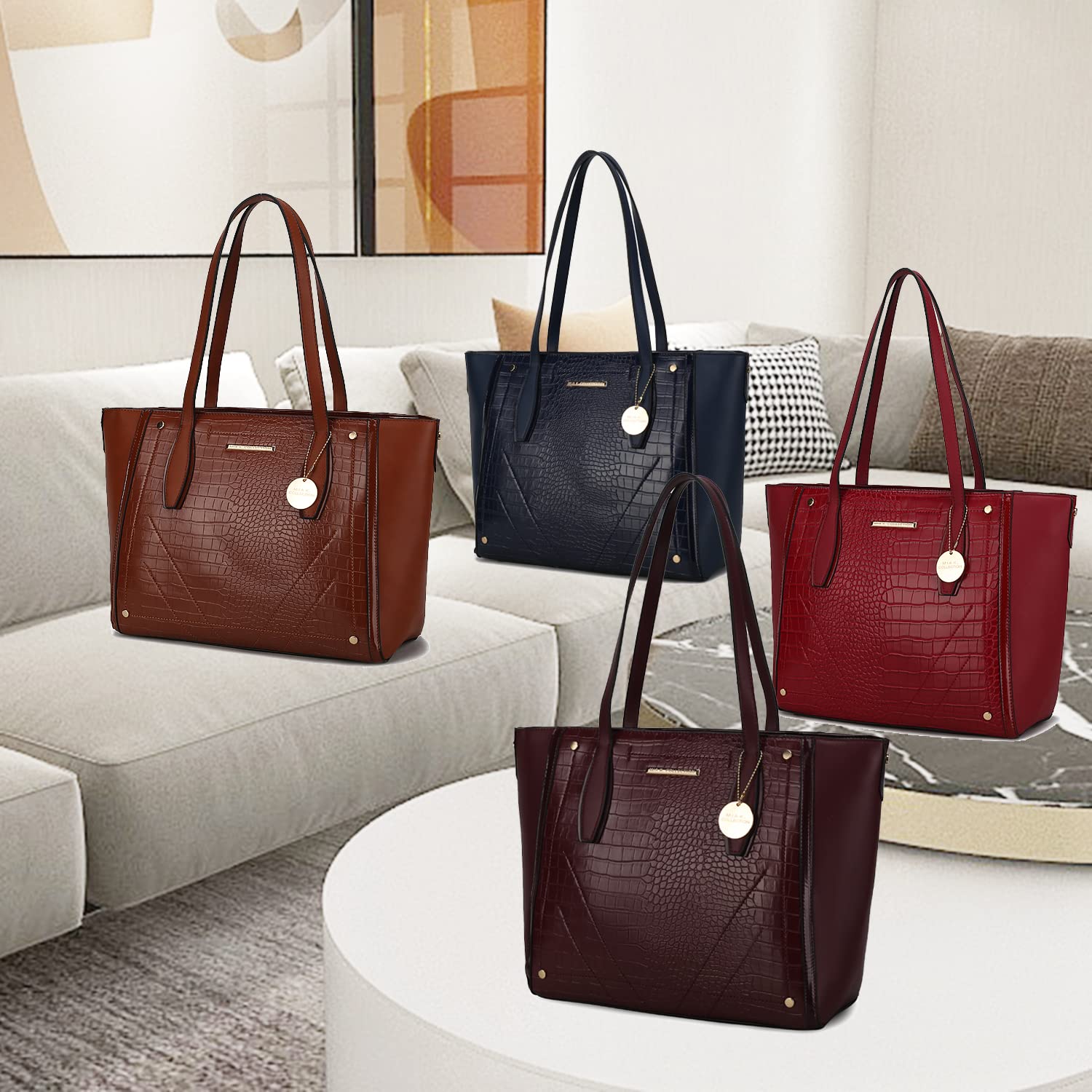 Mia K. Collection Shoulder Handbag for Women: Vegan Leather Tote-Satchel Bag, Top-Handle Purse, Ladies Pocketbook Brown