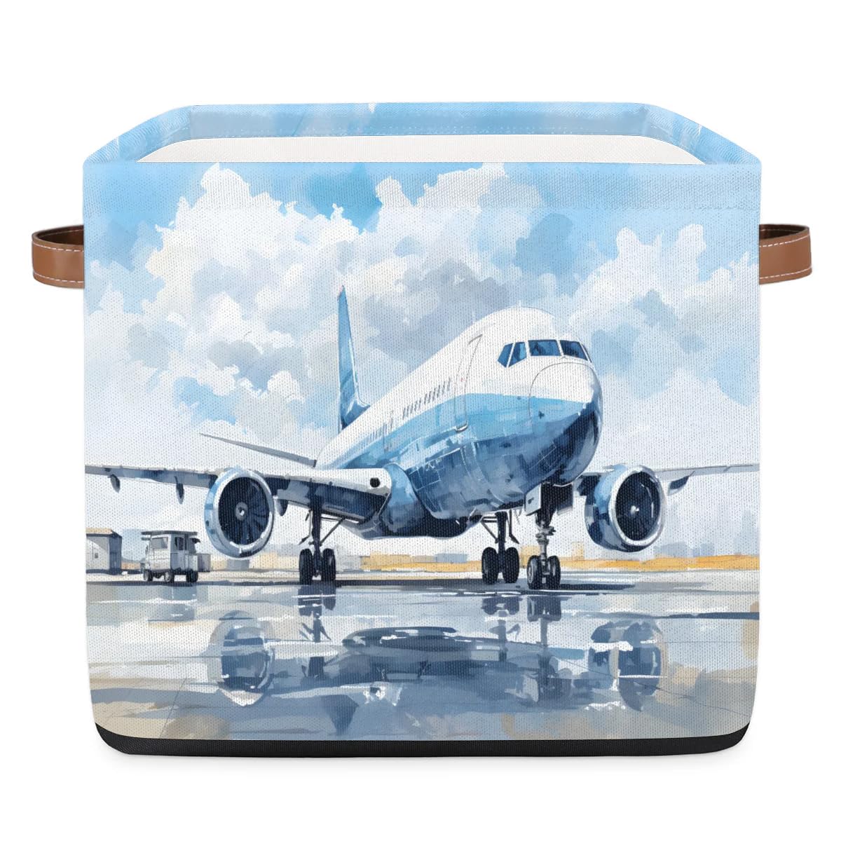 CURLYOOT Cube Storage Bin, 13 Inch Collapsible Fabric Storage Cube Bin for Home, Watercolor Airplane Aircraft Foldable Cube Baskets for Shelves, Closet, Organizer