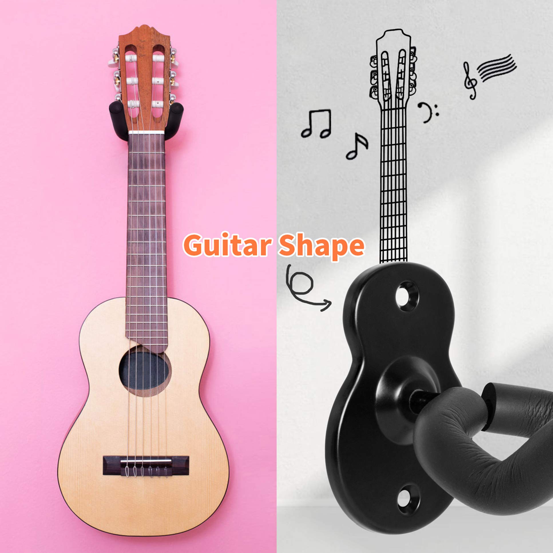 WOGOD Guitar Wall Mount Hangers, Guitar Wall Hanger 2 Pack,Guitar Hanger Wall Mount for Home and Studio