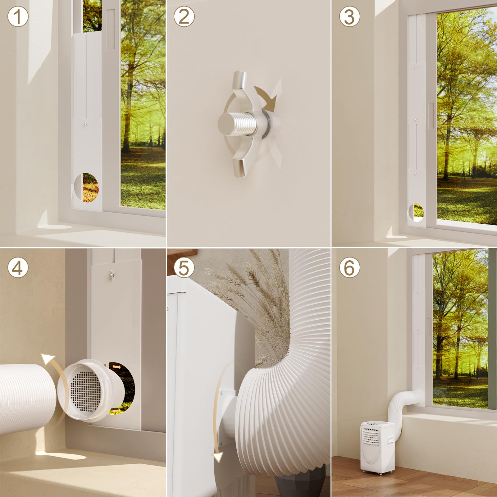 E-SDS Portable Air Conditioner Window Kit with 5.1” Exhaust Hose for Sliding Window, Seamless Portable AC Window Seal Panel Kit Adjustable Length Hose up to 78"