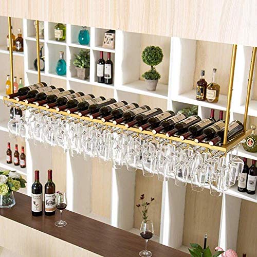 HLL Wine Racks,Wine Glass Rack Hanging, Height Adjustable Ceiling Wine Bottle Holder for Bar Champagne Storage Rack 5 Sizes,Gold,L-120Cm