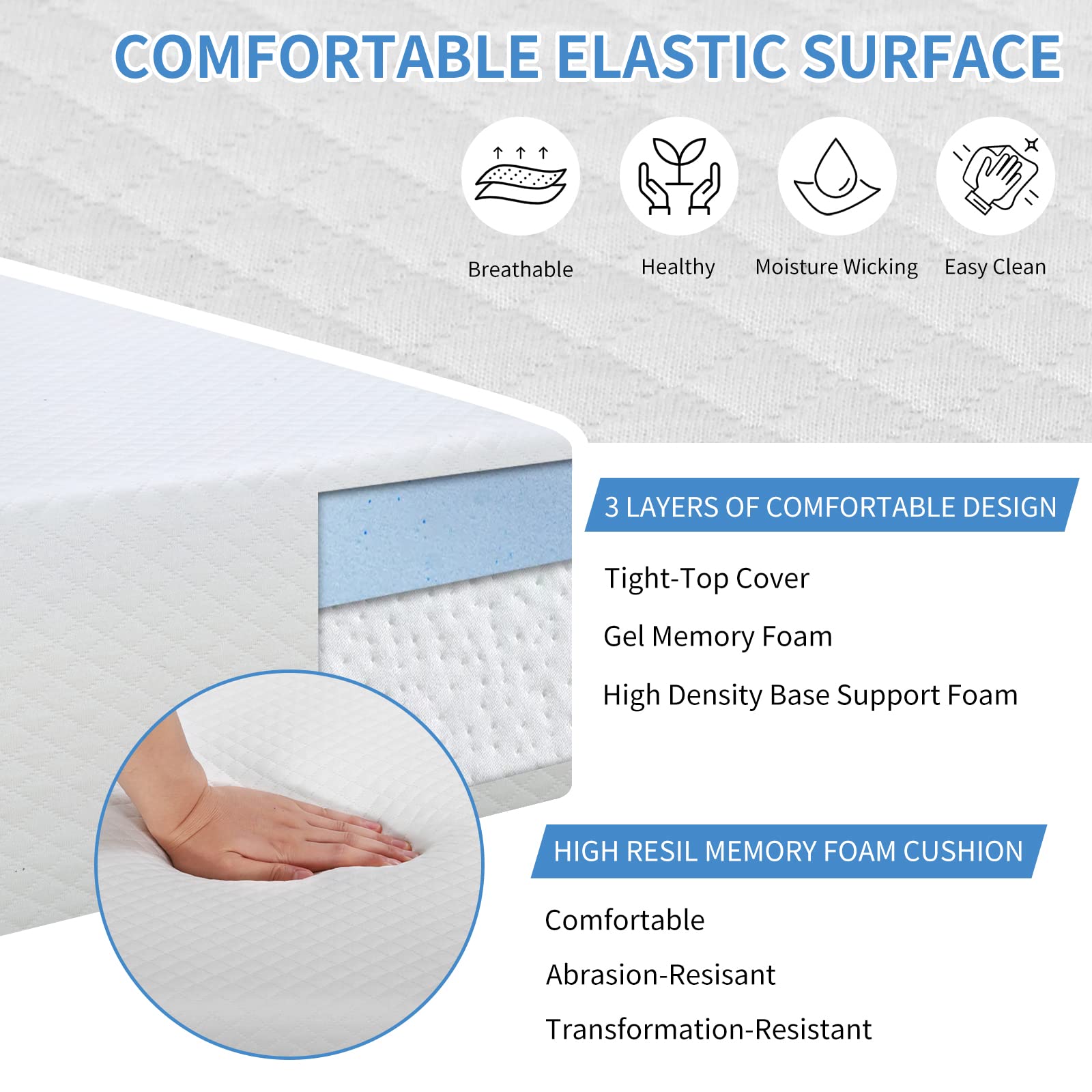 CL.HPAHKL 14 inch Gel Memory Foam Mattress Comfort Full Mattress Medium Firm Mattresses Bed-in-a-Box CertiPUR-US Certified for Cool Sleep & Pressure Relief, White