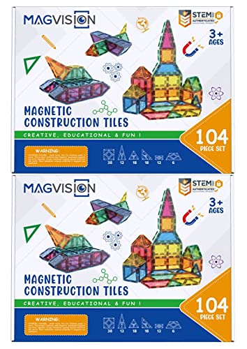 MagVision 208-Piece Magnetic Building Tiles Set, Stem Magnetic Building Blocks, Extra Strong and Safe Magnets, Stem Toys, Magnetic Blocks, Educational Toys for Children Ages 3+ Years