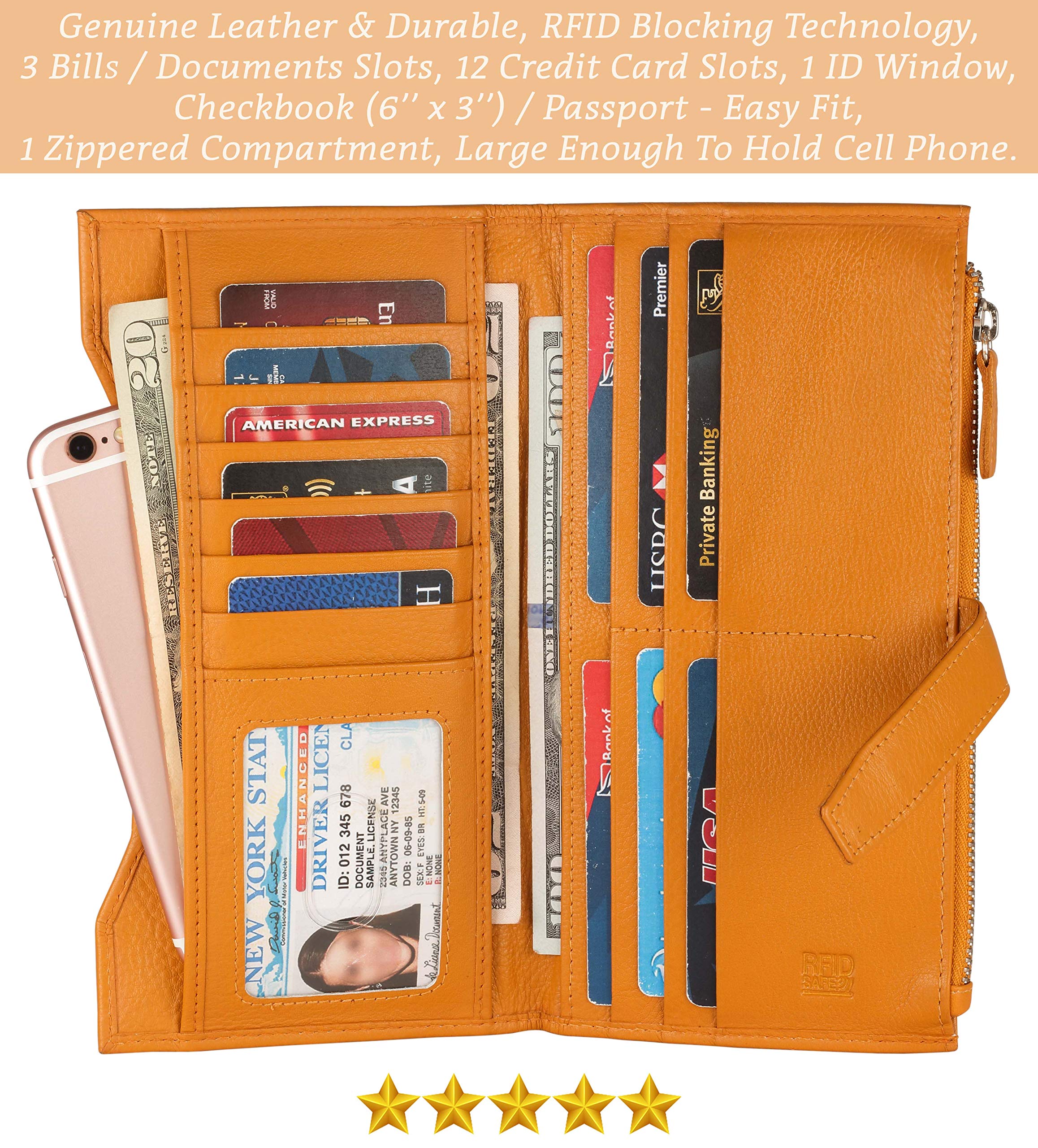 Mou Meraki Women RFID Blocking Real Leather Bifold Wallets For Women-Shield Against Identity Theft (Yellow)