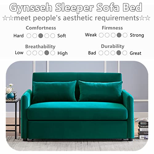Gynsseh Convertible Sleeper Sofa Bed, 3 in 1 Pull Out Sofa Sleeper with Pillows and Side Storage Pocket, Soft Velvet Love Seat Lounge Sofa Bed for Living Room, Teal, from Twin to Full Size
