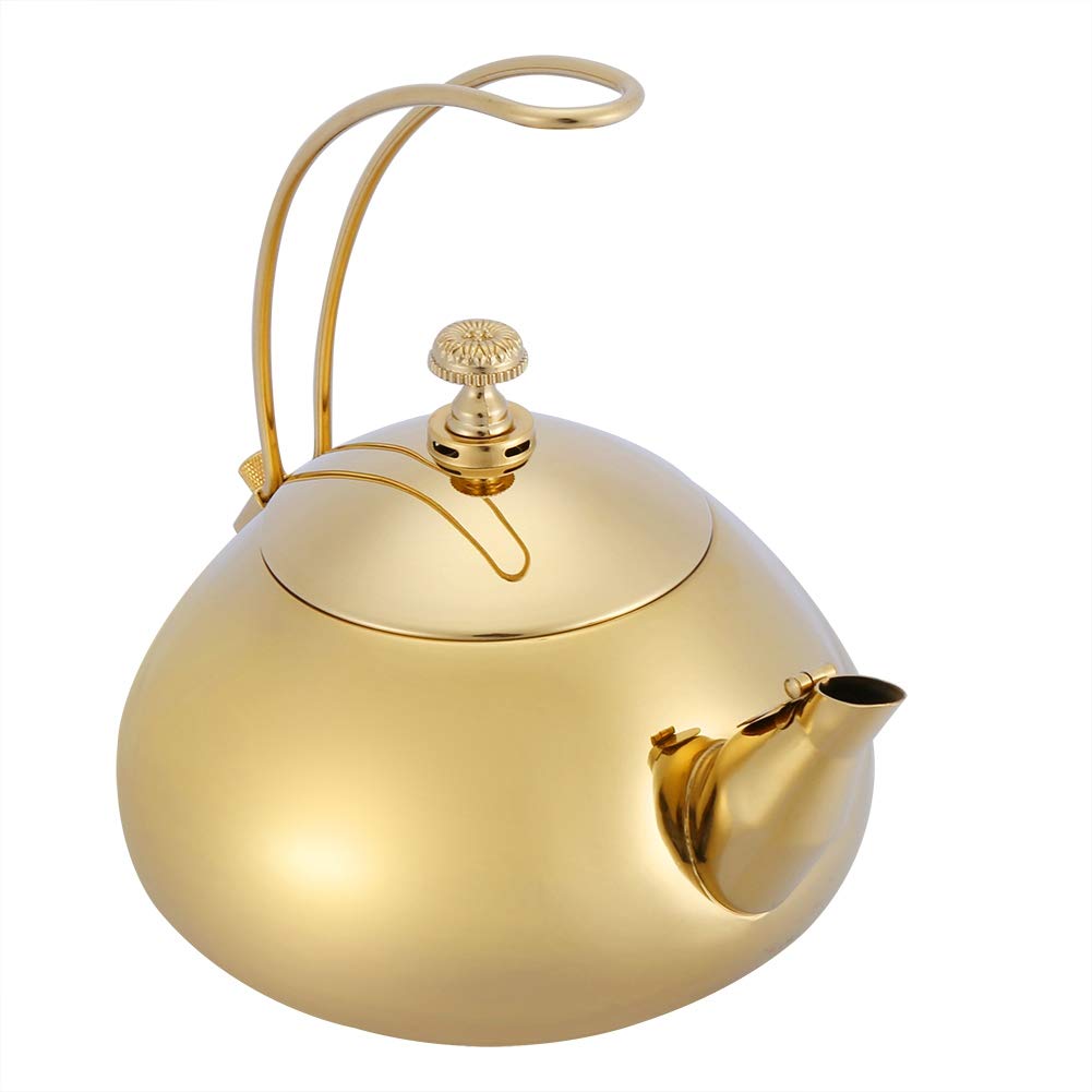 Classical Kettle, 1.5L Stainless Steel Gold Durable Teakettle Fast Water Heating Boiling Pot Teapot for Home Kitchen Office Cafe Shop (Gold)