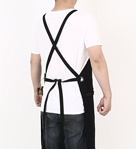 Life Flavor Heavy Duty Canvas Work Apron,Tool Pockets, Back Straps Adjustable(black)