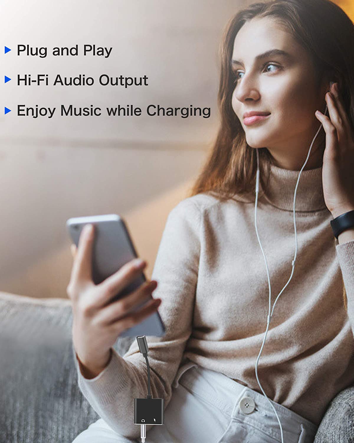 MFi Certified] Lightning to 3.5 mm Headphone Jack Adapter for iPhone, 2 in 1 Lightning to 3.5mm AUX Audio Charger Splitter Compatible with iPhone 14 13 12 11 XS XR X 8 7 Audio Earphone Adaptor