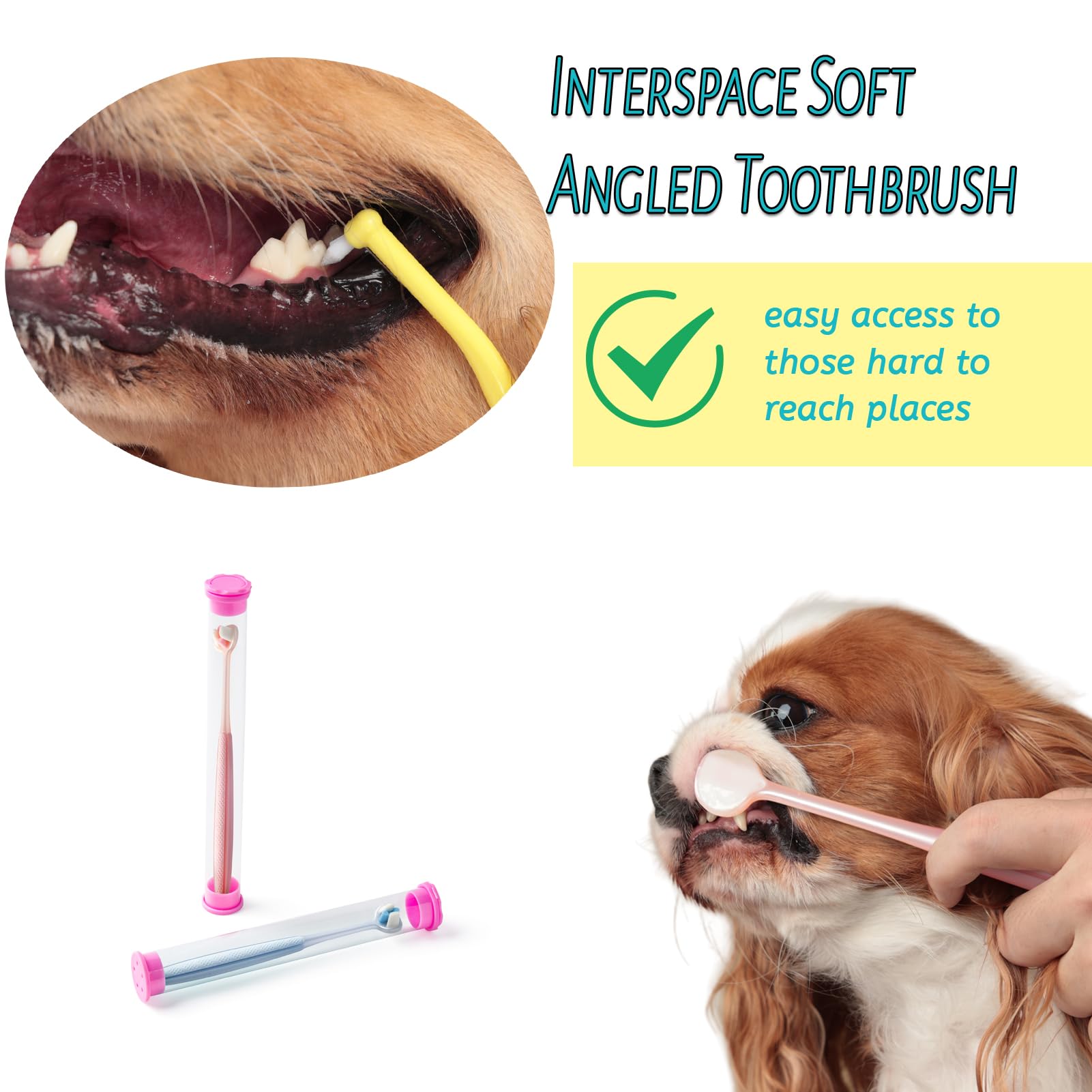 E.M&S.T by Emmeliestella Dog Toothbrush Teeth Cleaning Kit,Three-Sided,Dental Plaque Removal,Oral Hygiene,Freshen Dogs Breath,Reduce Tarta,Extra Soft Bristles, Independent Packaging, Blue&Pink 3PCS