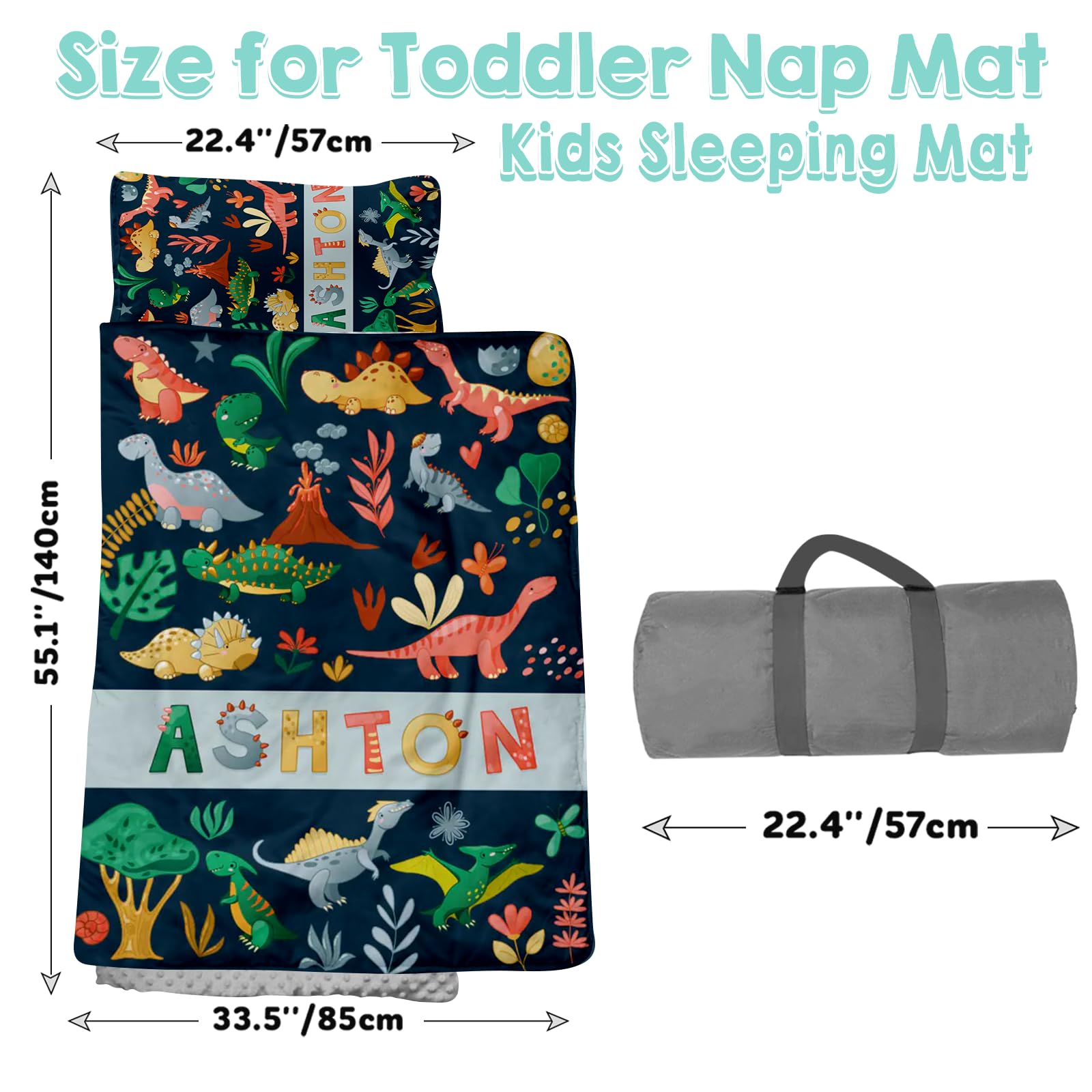 Custom Toddler Nap Mat with Pillow & Blanket - Roll Up Nap Mat for Preschool - Soft Kids Sleeping Mat for Kindergarten Daycare Sleepover