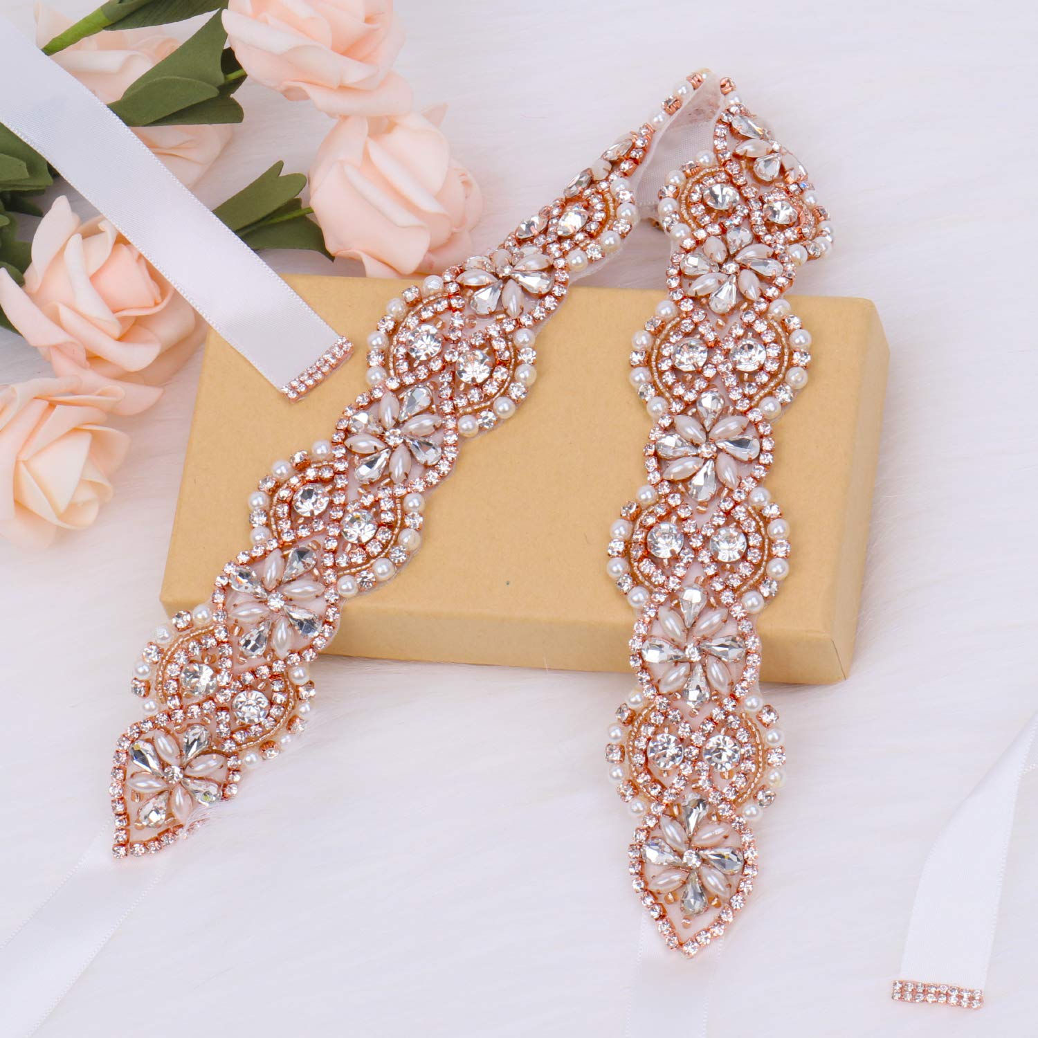 Tendaisy Women's Wedding Belt Crystal Pearls Bridal Sash Rhinestone Dress Belts for Bridal Gowns(Silver-Ivory)