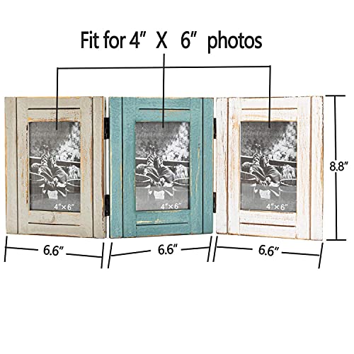 Rustic Trifold Picture Frame 3 Folding 4X6 Hinged Triple Distressed Photo Frame for Home Office Desk, Gift for Halloween, Thanks Giving Day, Christmas, New Year, Birthday, Anniversary, Mother's Day