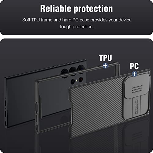 ErHu for Samsung Galaxy S23 Ultra Case with Camera Cover, [Non Slip & Anti-Fingerprint] [Drop Protection], Slim Thin Protective Phone Case for Samsung S23 Ultra 6.8 Inch, Black