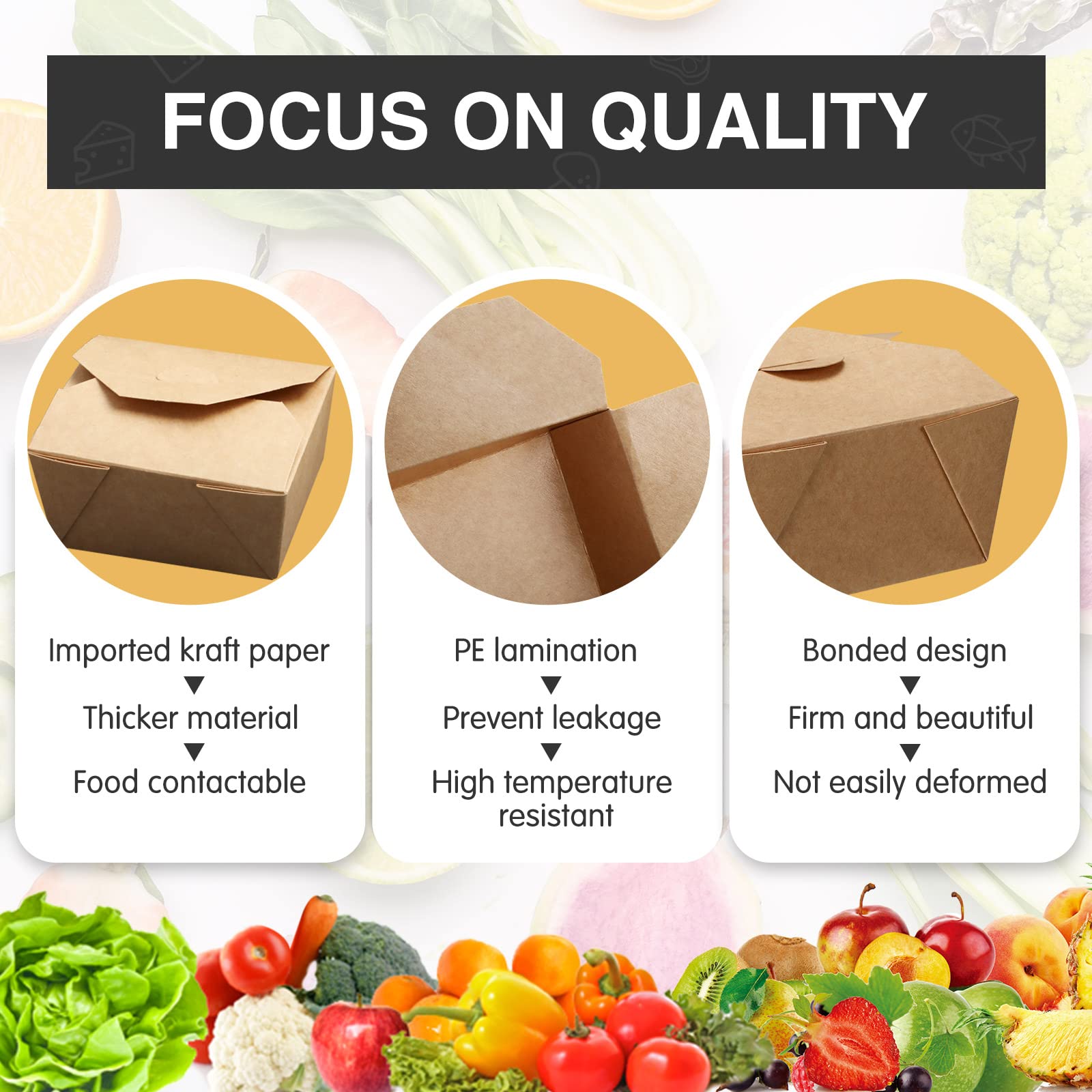 Eaasty 100 Pcs 28 oz Take out Food Containers Microwaveable Disposable Brown Kraft Paper Take out Boxes Leak Grease Resistant Stackable Containers for Restaurant Catering Party Concession Stand Picnic