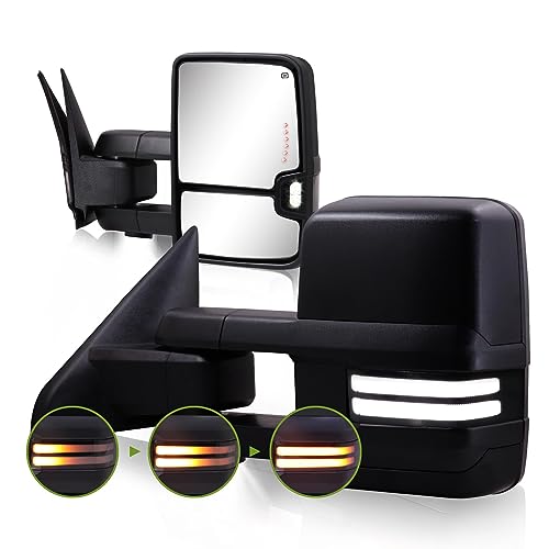 SIZIOM Switchback Towing Mirrors for 2009-2018 Dodge Ram 1500,2010-2018 Ram 2500 3500,Ram Classic 2019-2023,Power Heated Dynamic Turn Signal Backup Light Puddle Lamp Extendable Pair Set Tow Mirrors