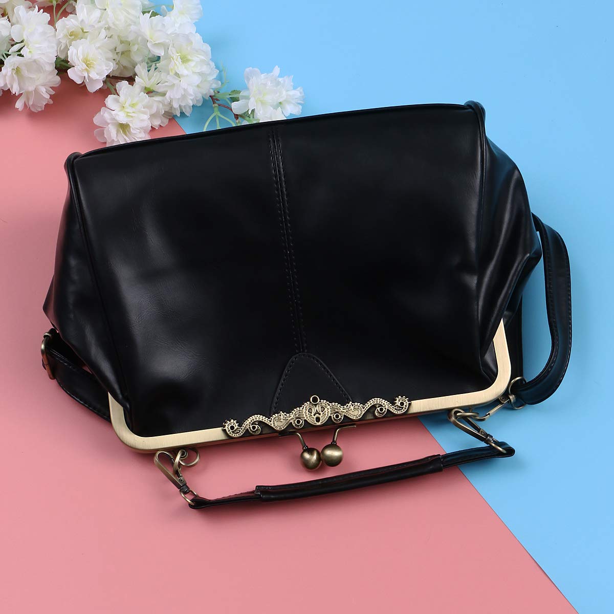 TENDYCOCO Crossbody Bag Kiss Lock Shoulder Bag PU Leather Handbag Clasp Closure for Women