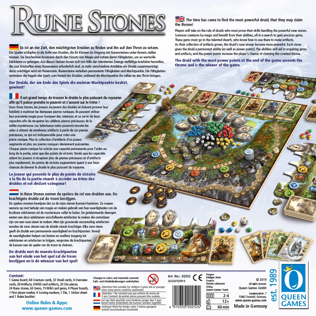 Queen Games Rune Stones Strategy Board Game, 2-4 Players, Family, Adults, Kids Ages 12+, Fantasy Strategy Game