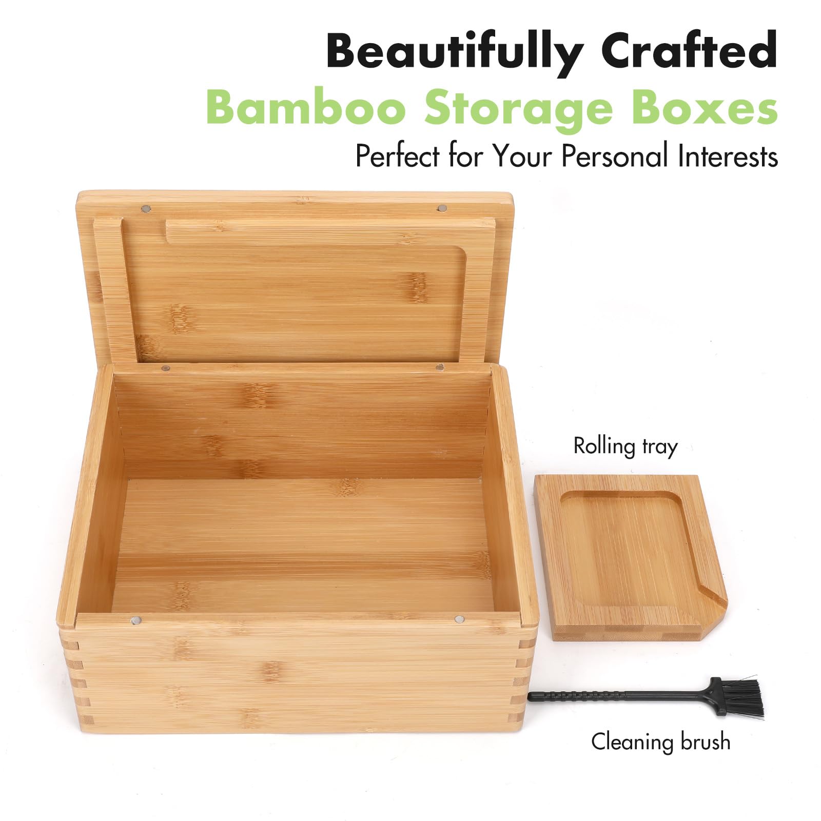 Donghome Bamboo Tray Set Handmade Storage Box with Megnetic Lid,Wooden Decorative Box