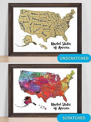 JARLINK Scratch Off USA Map Poster, 12x17 inches United States Map with Unique Accessories Set, Personalized Travel Poster, Gift for Travelers