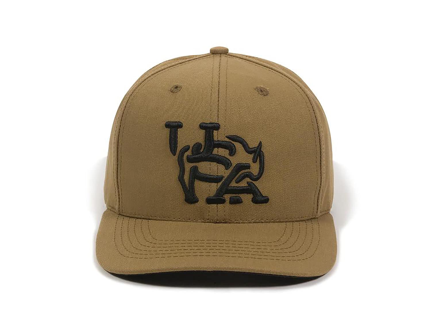 Bull Embroidered USA Logo Hat - Adjustable Baseball Cap w/Plastic Snapback Closure Tan