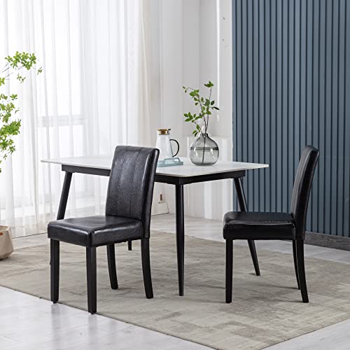 FUNESI PU Leather Upholstered Dining Chair, Armless Parsons Chair with Black Solid Wood Legs Set of 2(Black