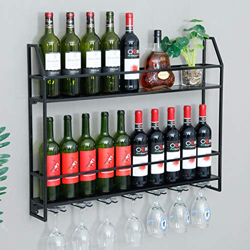 Industrial Wine Rack 20 Bottles Wall Mount Wine Cabinet with 7 Glasses Hook Hanging Metal Wine Rack Goblet Shelf for Home Bar Restaurant 31.5’’x4.7’’x24.5’’