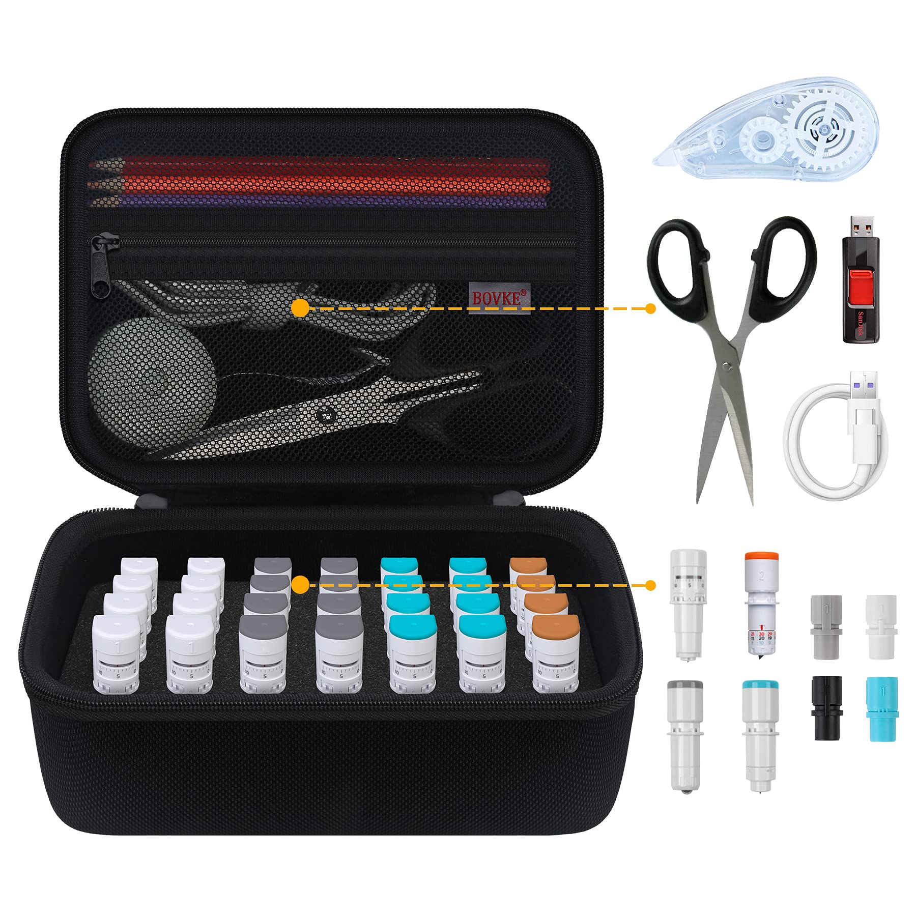 BOVKE 35 Slots Case Compatible With Silhouette Cameo 4 3 2 1 Blade Tools, Silhouette Blades Carrier for Kraft Blades, Auto Blades, Pen Holder, Rotary Blades, Extra Mesh Pocket for Accessories, Black