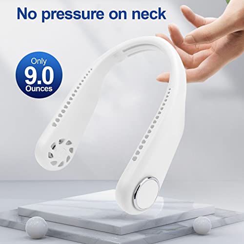 SKD RV Tech Portable Neck Fan, 3600mAh Rechargeable Portable Fan, Hands Free Bladeless Fan, Adjustable Personal Fan with USB Charging 3 Speeds for Kitchen, Office, Outdoor (White)