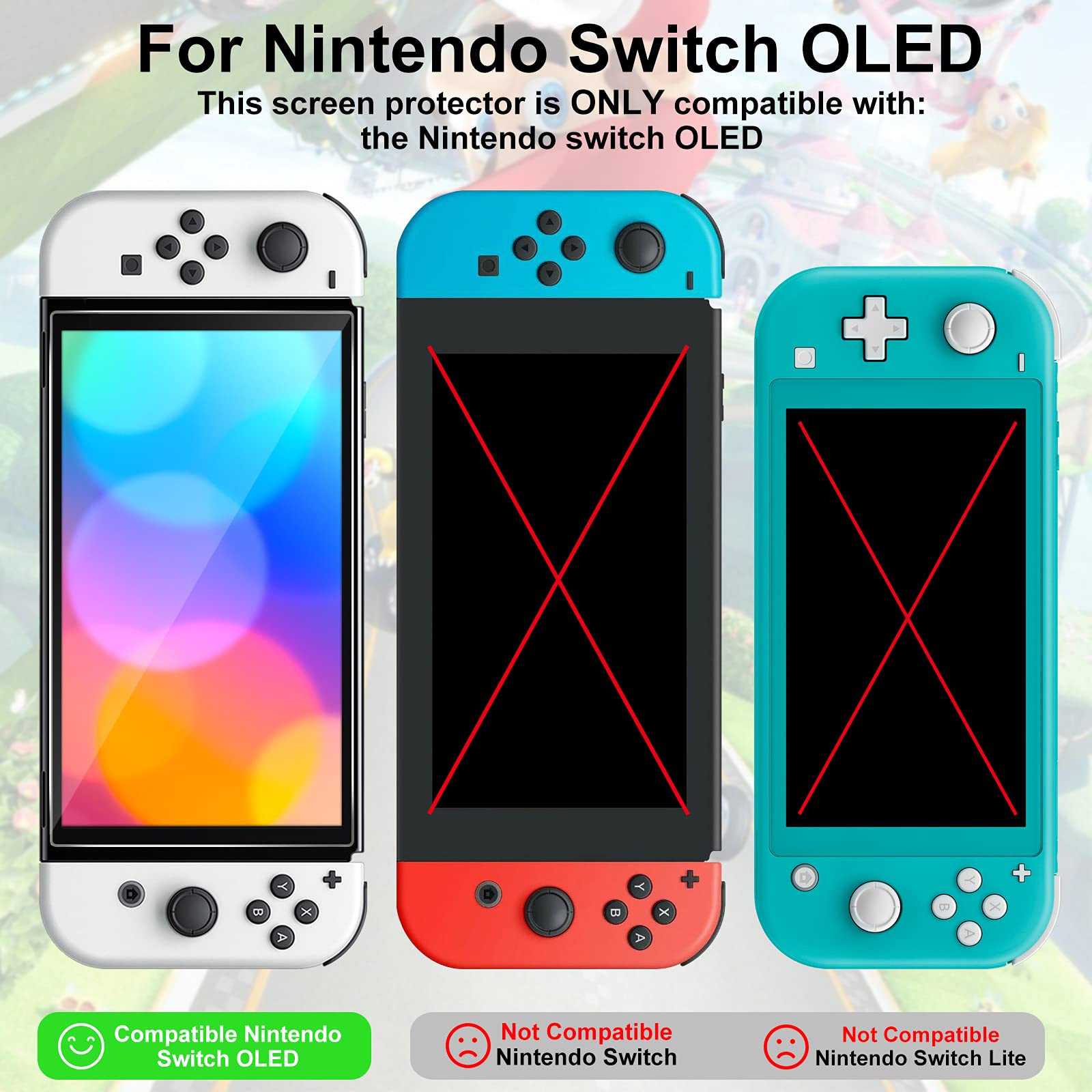 Bestico Tempered Glass Screen Protector for Nintendo Switch OLED, 2 Pack Transparent HD Clear Screen Protector Film for Switch OLED Console, 9H Hardness, Anti-Scratch, Bubble-Free, Easy Installation