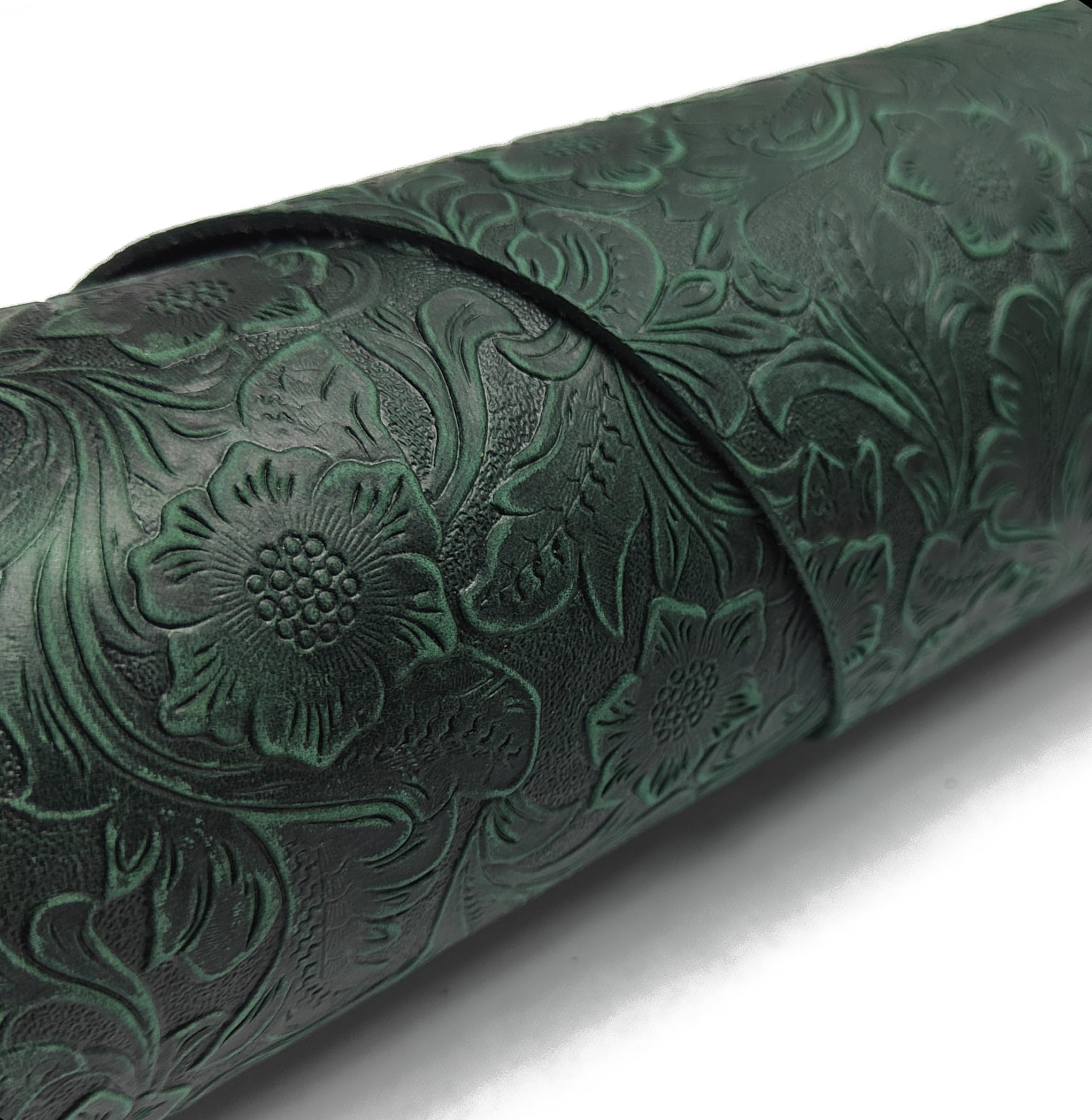 DOQN Bump Texture Genuine Leather Sheets Plain Geometric Pattern Printed Leather Sheet for Crafts (Green, 6"x12")