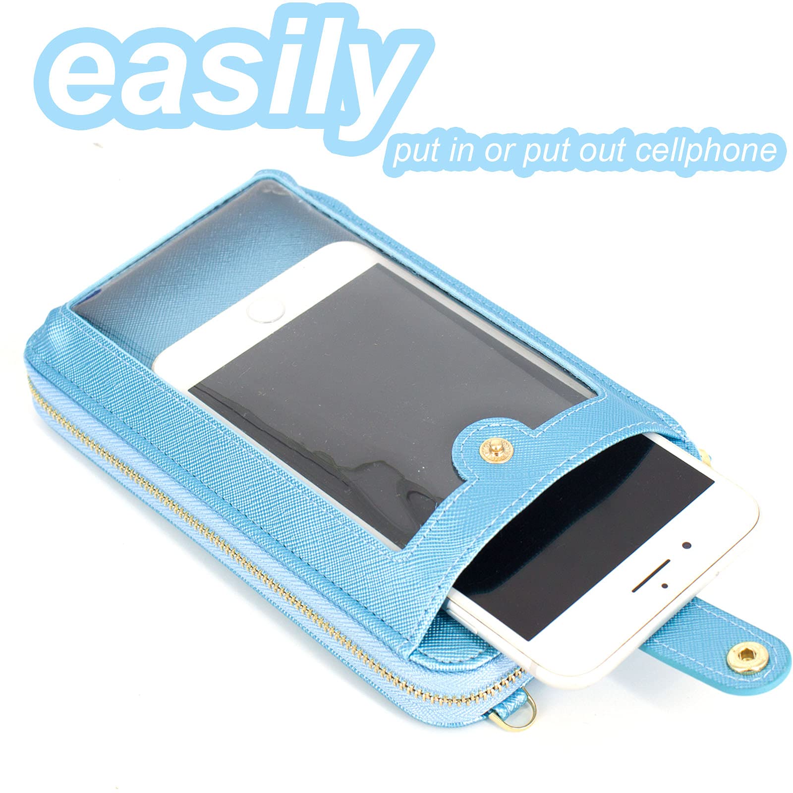 Womens Small Crossbody Bag Shoulder Purse Touch Screen Cellphone Wallet Handbag (A-Ice Blue)