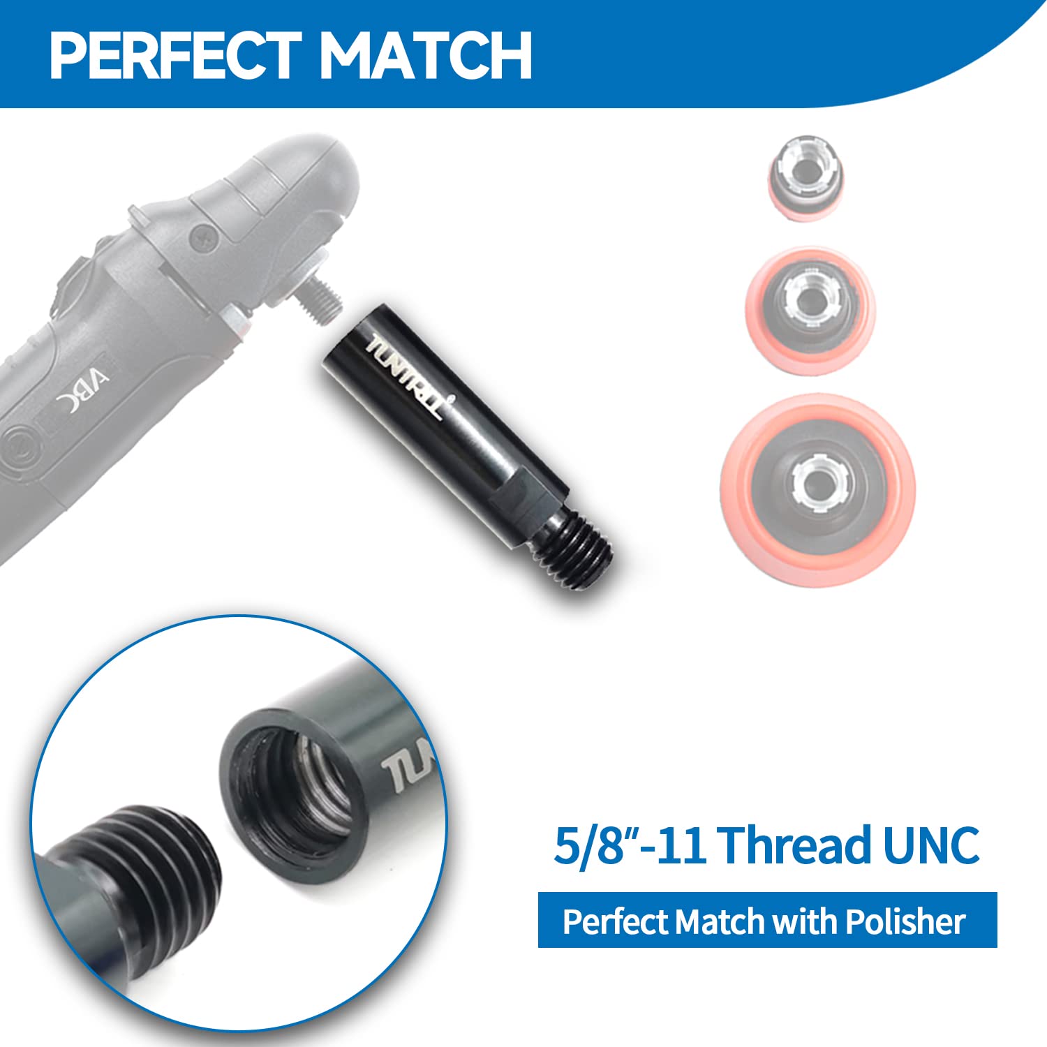 TUNTROL 5/8"-11 Thread Rotary Extension Shaft Set, 5" & 3" & 3" Aluminum Connecting Rod Extender for Car Polisher, Angle Grinder, Backing Plate