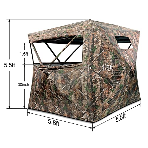 MOFEEZ Hunting Blind, 270°Shoot Through Mesh with Silent Sliding Window, 2-3 Person Ground Deer Stand Pop Up Tent with Portable Bag and Tent Stakes (Camo, 58 "Lx58 Wx66 H)