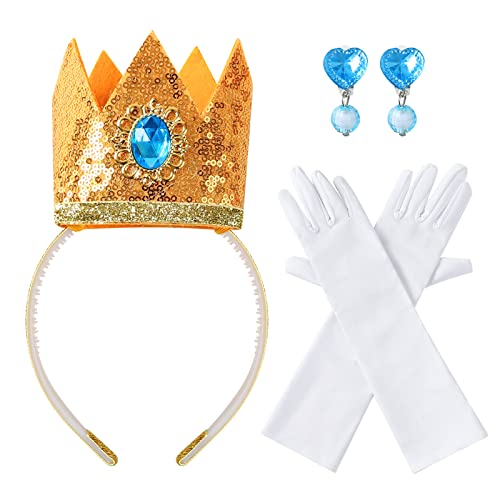 Girls Princess Costume Accessories Crown Earrings Gloves Halloween Dress Up Birthday Party Supplies for Peach