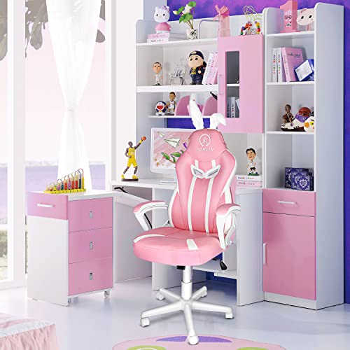 JOYFLY Pink Video Gaming Chair for Kids, Gamer, Girls, Teens Adults Computer Chair Silla Ergonomic Chair(Pink-White)