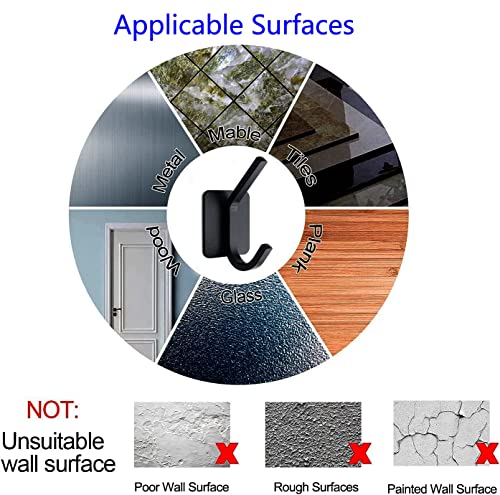 feliposi Towel Hook/Adhesive Hooks - Wall Hooks for Coat/Robe/Towels Stick on Bathroom/Kitchen 4-Pack, Waterproof Aluminum Alloy (Black)