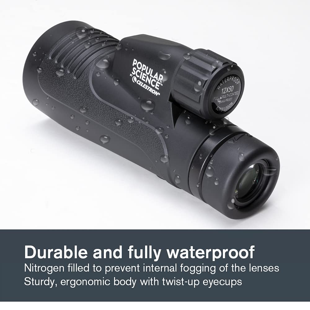 Popular Science by Celestron Outland X 12x50mm Monocular with Tripod, Smartphone Adapter, and Bluetooth remote