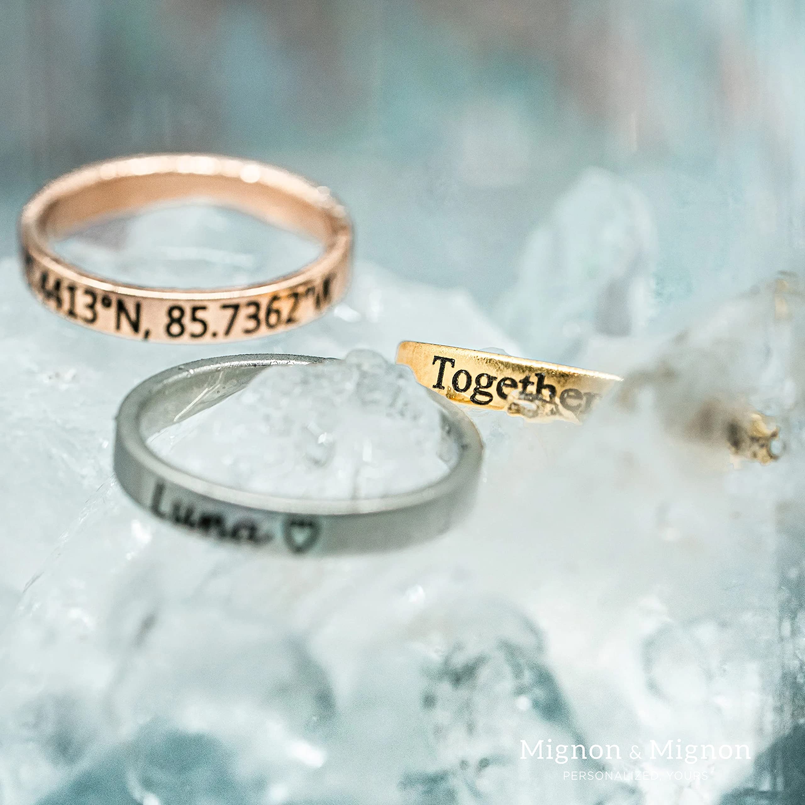 MignonandMignon Personalized Stacking Inspirational Name Ring Initial Gift for Her Stackable Mothers Day - R4