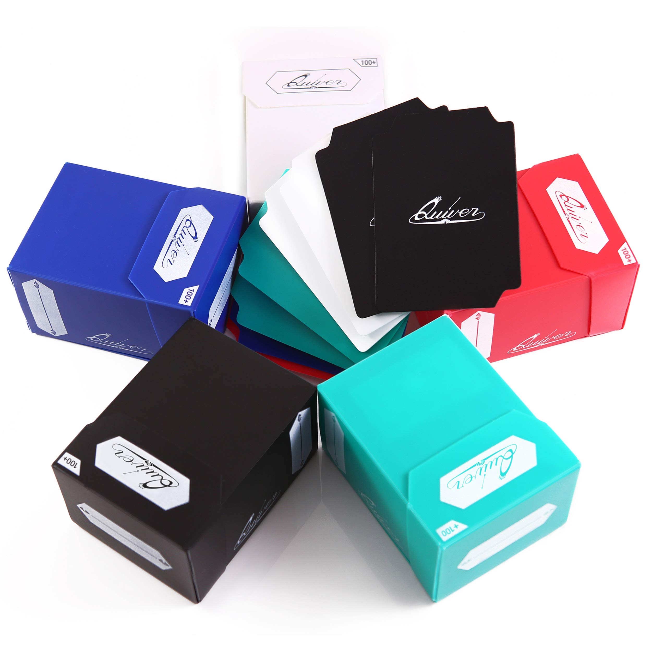 Quiver Time 100+ Standard Deck Blocks with 2 Dividers/Card Deck Box - Set of 5 MTG Deck Box - Compatible with Magic Commander, Yugioh & other TCG cards - (White, Black, Blue, Red & Green)