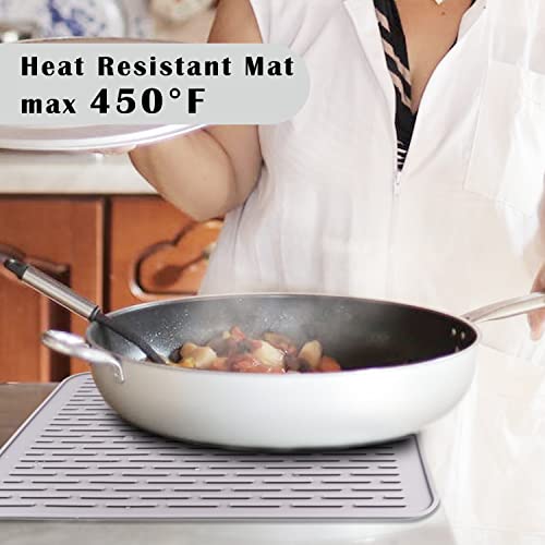 LeMuna Silicone Dish Drying Mat, Kitchen Sink Mat Non-Slip Easy Clean Heat-resistant, Dish Drainer Mat for Kitchen Counter, Sink, Refrigerator or Drawer liner (12" x 16")