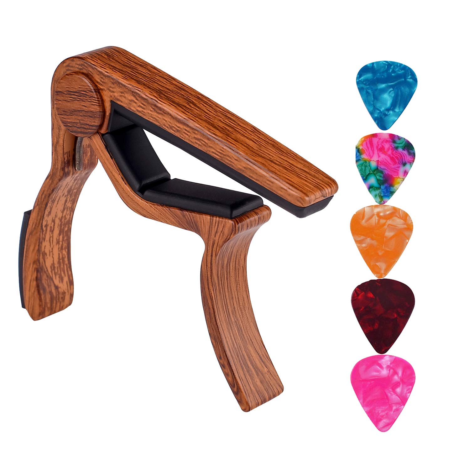 Capo,Guitar Capo,with 5 Pack Guitar Picks,Guitar Capos,for Acoustic Guitar, Electric Guitar,Bass,Ukulele (Rosewood)