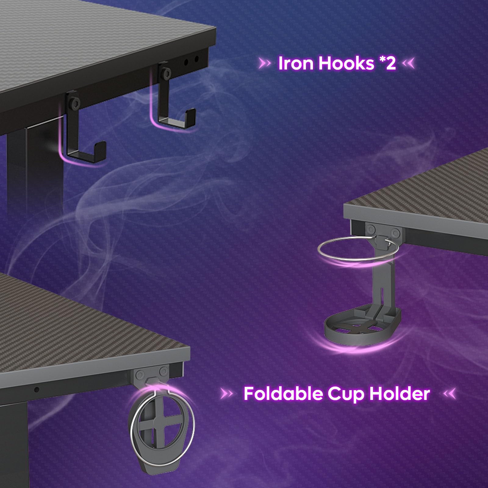 Bestier Small Gaming Desk with Monitor Stand, 42 inch LED Computer Desk, Gamer Workstation with Cup Holder & Headset Hooks, Modern Simple Style Desk for Home Office, Carbon Fiber Black