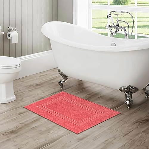 GLAMBURG Premium Cotton 20x32 inch 2-Pack Bath Mats - 100% Ringspun Cotton - Luxury Hotel & Spa Quality - 800 GSM - Durable Soft Highly Absorbent - Machine Washable - Coral Orange
