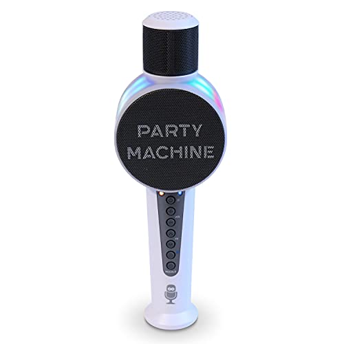 Singing Machine Wireless Karaoke Microphone for Kids & Adults, Party Machine Mic (White) - Portable Handheld Bluetooth Microphone with Speaker & Voice Changer Effect - Karaoke Mic for Singing