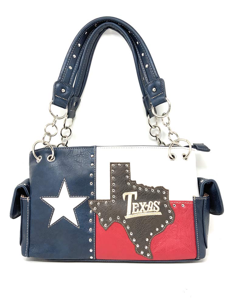 Texas West American Flag Rhinestone Women's Concealed Handbags Purse Wallet Set in Multi-Color (Texas Star Blue)