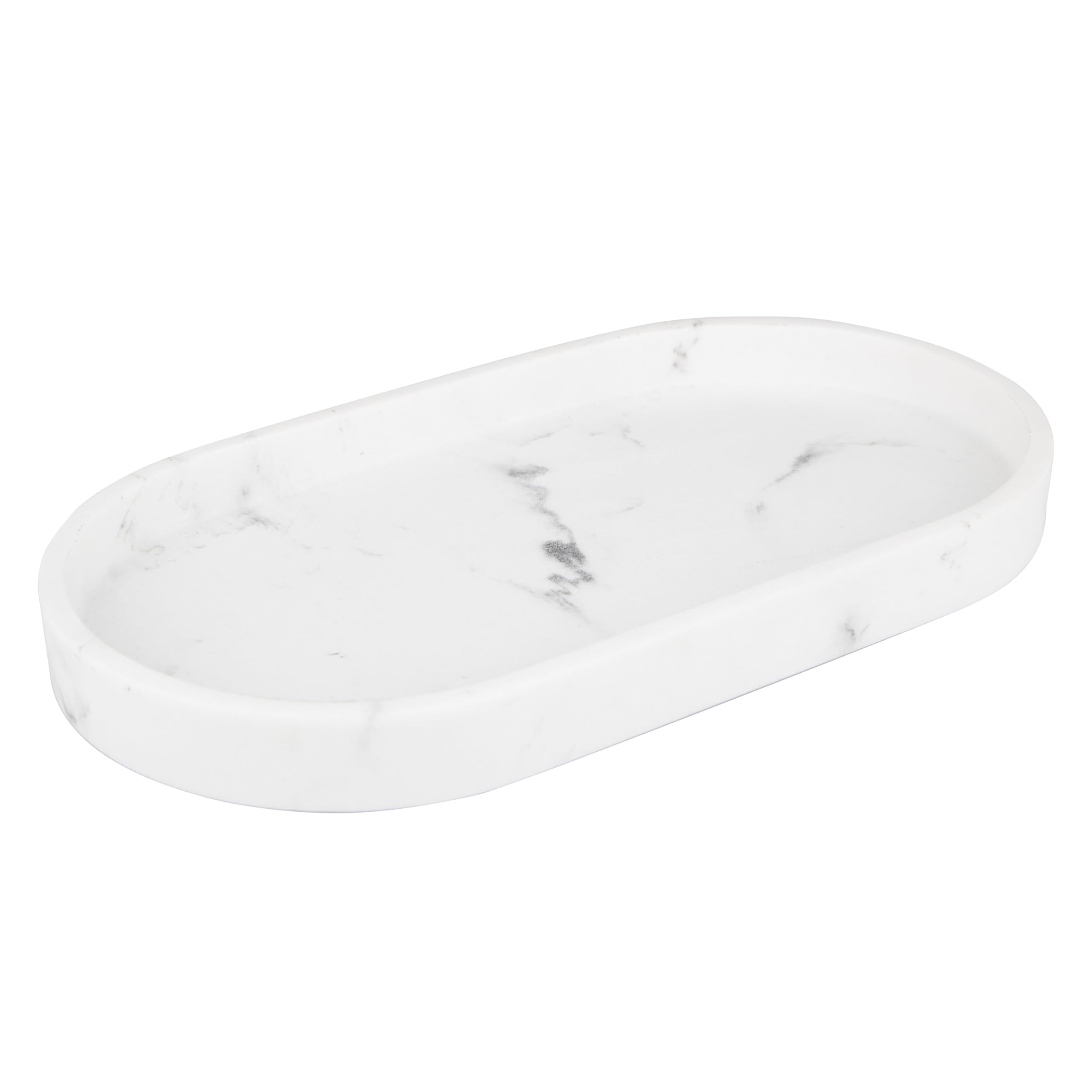 H Halston Vanity Storage Tray, Glass Countertop Organizer for Bathroom, Bedroom, Kitchen, Decorative Tray, Perfect for Home Office or Room Organization, White Marble