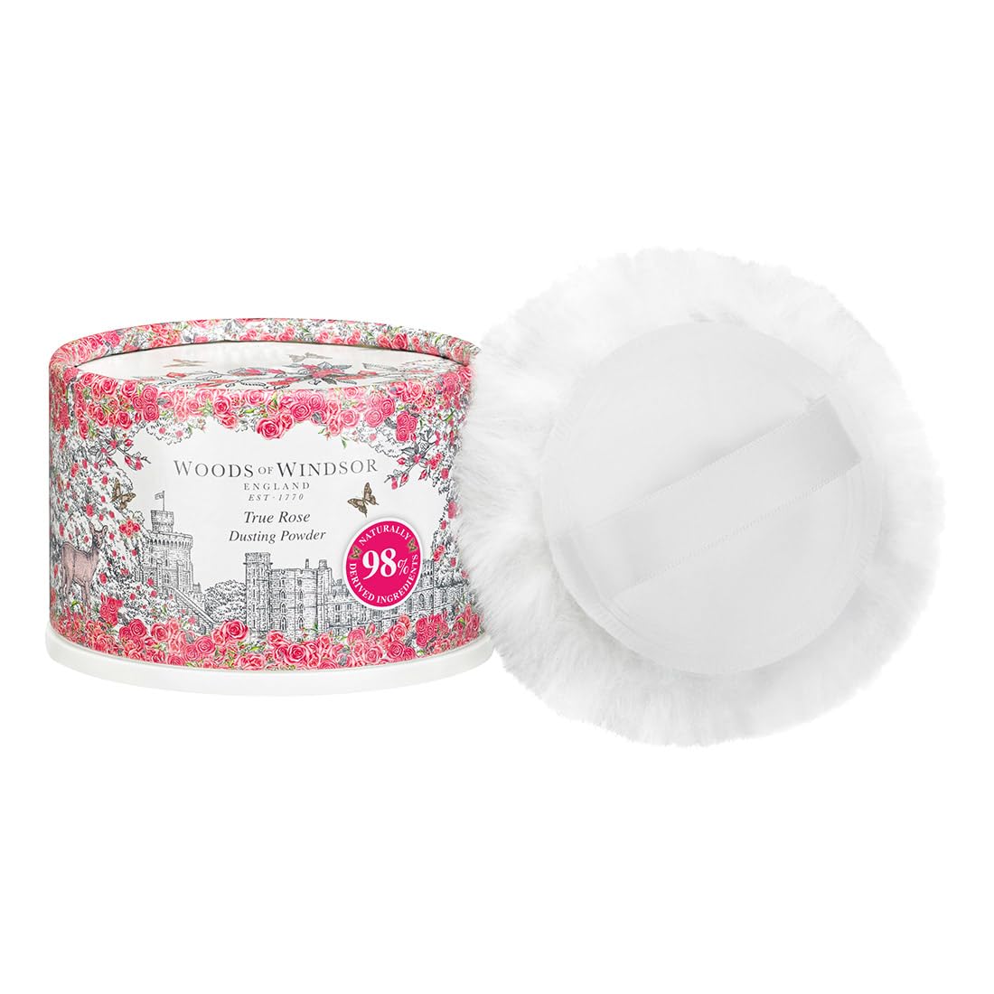 Woods of Windsor Rose Talcum Powder, Floral Dusting Powder with Body Puff, Scented Powder for Women to Help with Odor Control and Chafing, True Rose Scent 100g