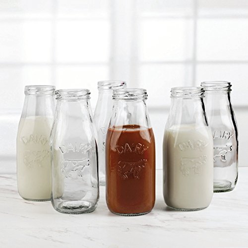 Circleware Dairy Milk Glass Bottles, 10.5 oz, Clear