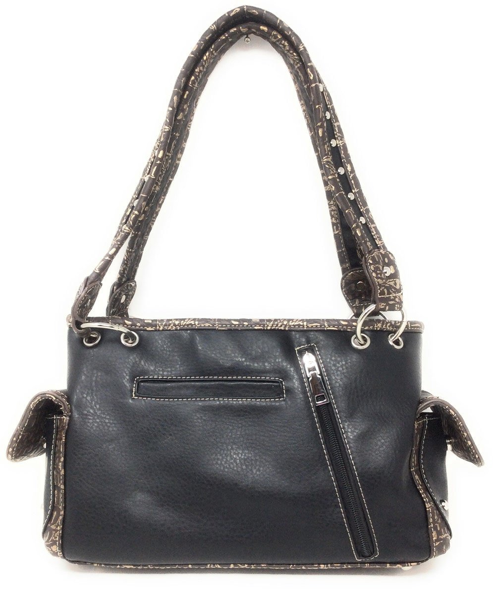 Texas West Women's Embroidered Metal Skull Purse Handbag and Wallet set in 7 colors (Black messenger bag)