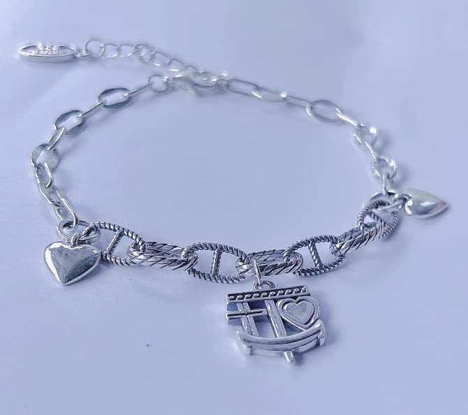 Columbus Treasure Solid 925 Sterling Silver Link Bracelet, 8.3" - 6.31g Anchor Tag Charm Bracelet for Women, Adjustable Length